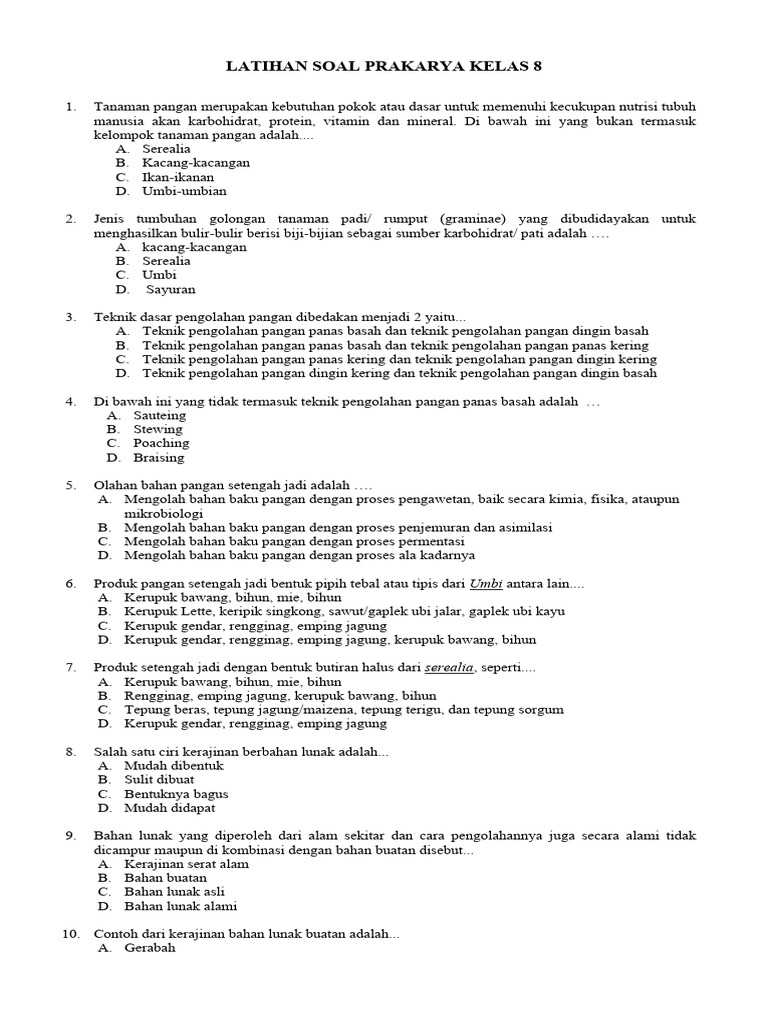 Latihan Soal Prakarya Kelas 8 | PDF | Griya & Taman | Teknologi & Rekayasa