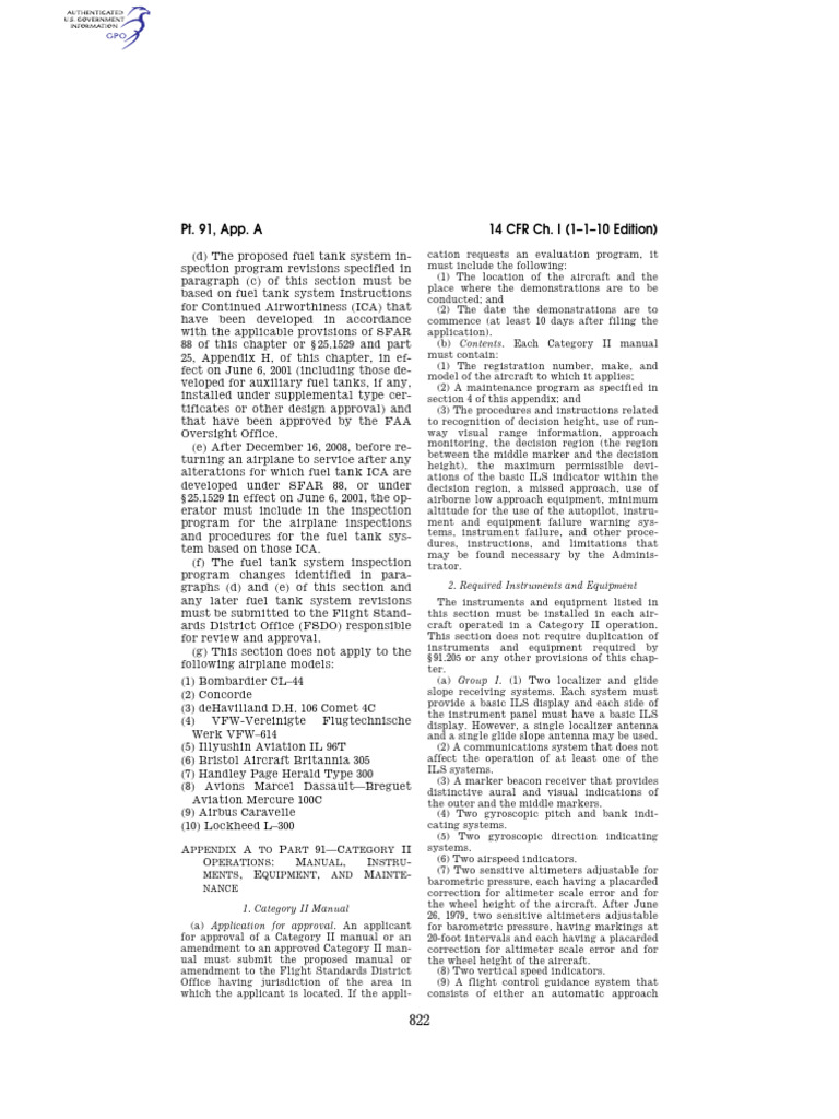 CFR 2010 Title14 Vol2 Part91 AppA | PDF | Aviation | Aircraft