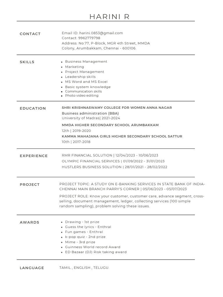 R. Harini Resume - 20240609 - 212918 - 0000 | PDF