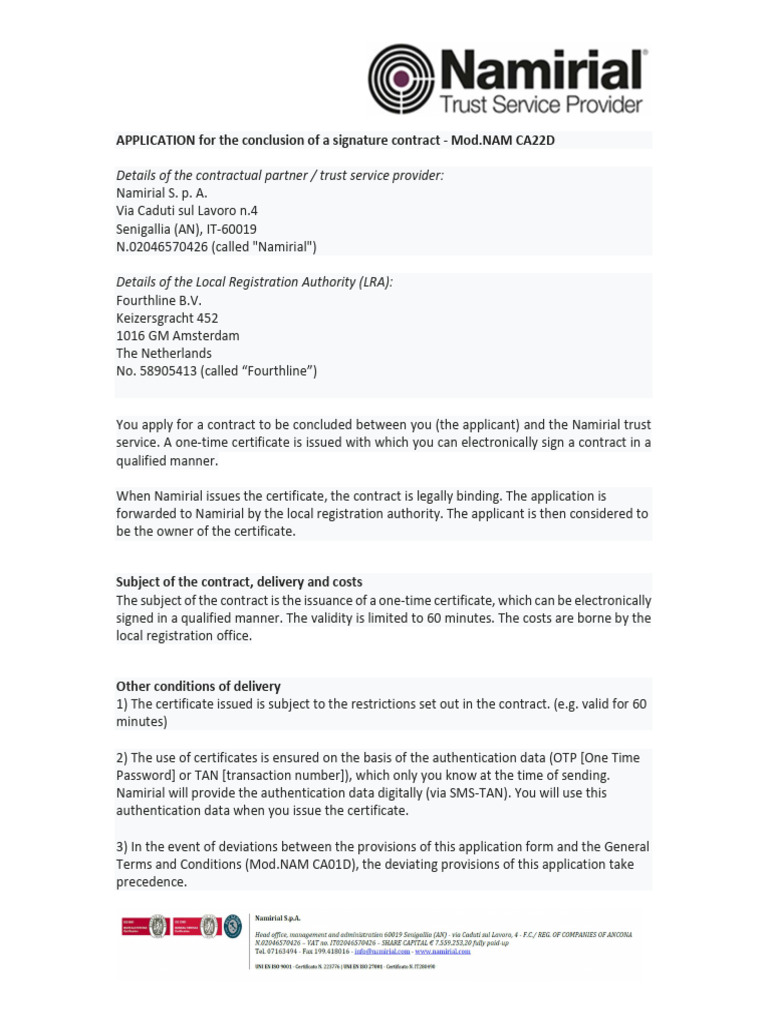 En Namirial TAn | PDF | Public Key Certificate | Private Law