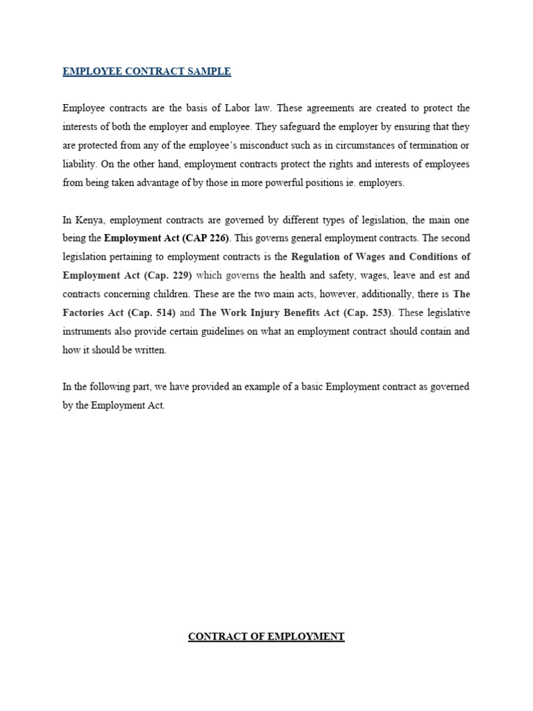 EMPLOYEE CONTRACT SAMPLE | Download Free PDF | Employment | Sick Leave
