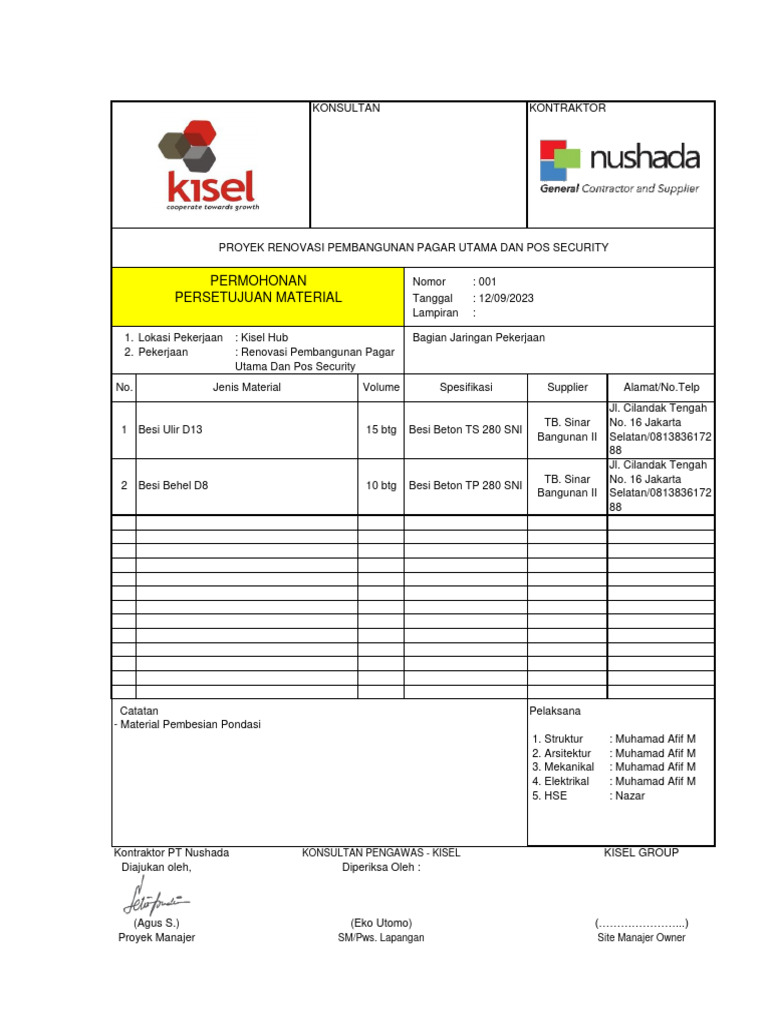 Material Aproval Besi Pondasi - 1 - Kisel Hub - Nushada | PDF