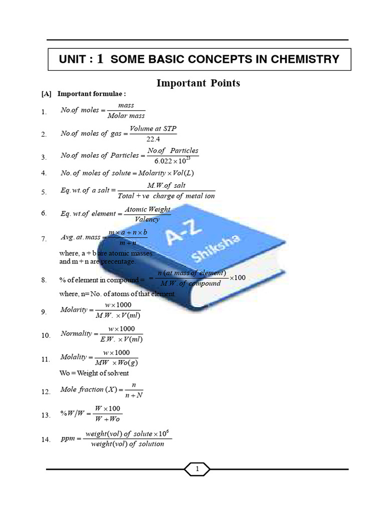 Essential Chemistry Formulas and Concepts | PDF | Mole (Unit) | Molecules