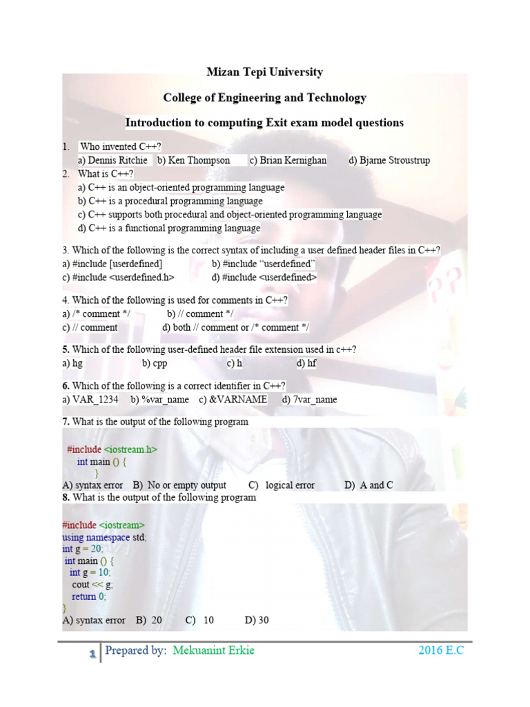 C++ Exit Exam Model Questions 2016 | PDF | C++ | Namespace
