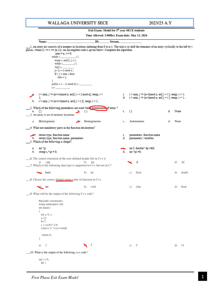 A Wallaga University ECE Model | PDF | C (Programming Language) | C++