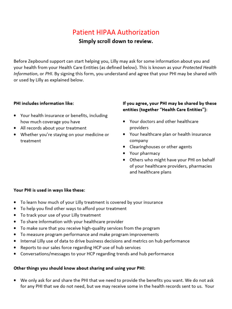 Zepbound-Patient HIPAA Authorization | PDF | Health Insurance ...
