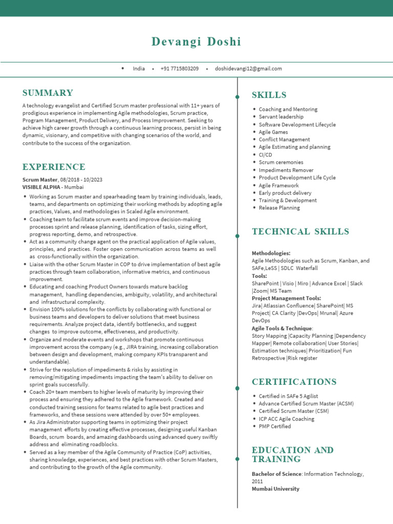 Devangi - Doshi - Scrum Master | PDF | Scrum (Software Development ...