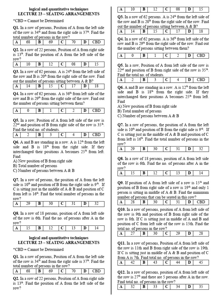 Seating Arrangement Problems Explained | PDF