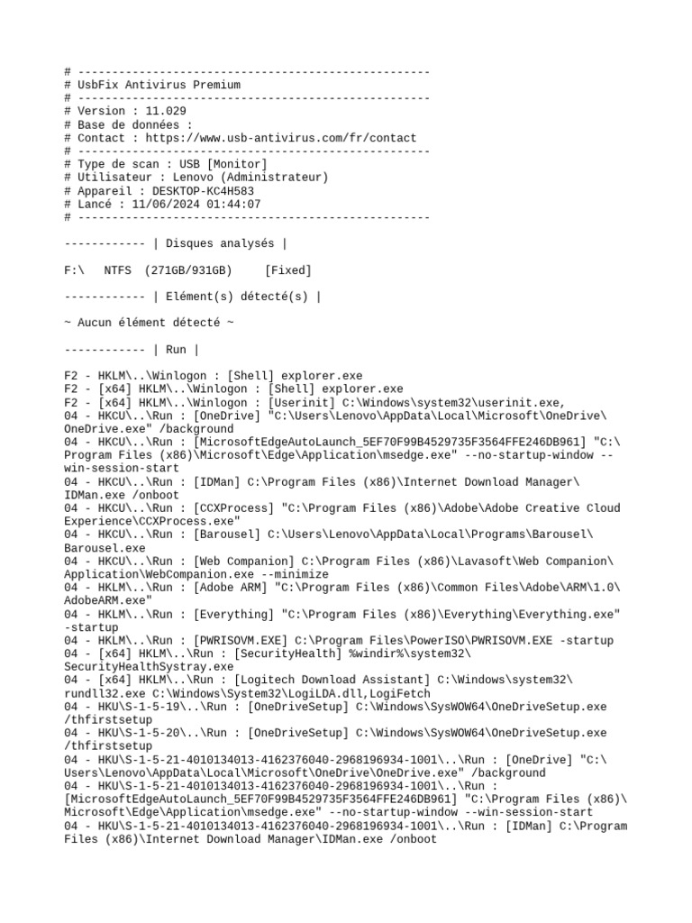 UsbFix Report | PDF | Windows Registry | Utility Software