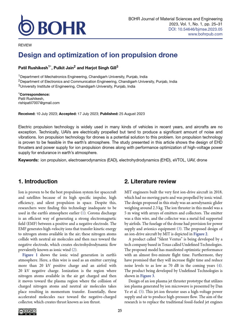 Design And Optimization Of Ion Propulsion Drone Pdf Spacecraft Propulsion Power Supply