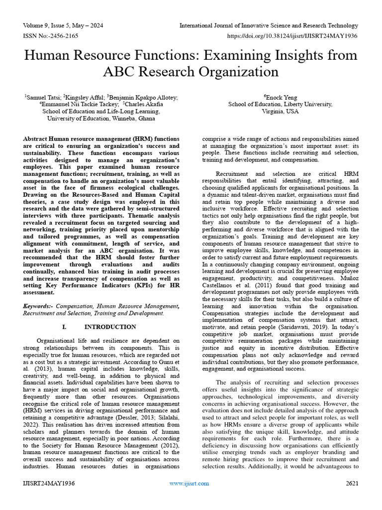 Human Resource Functions: Examining Insights from ABC Research ...