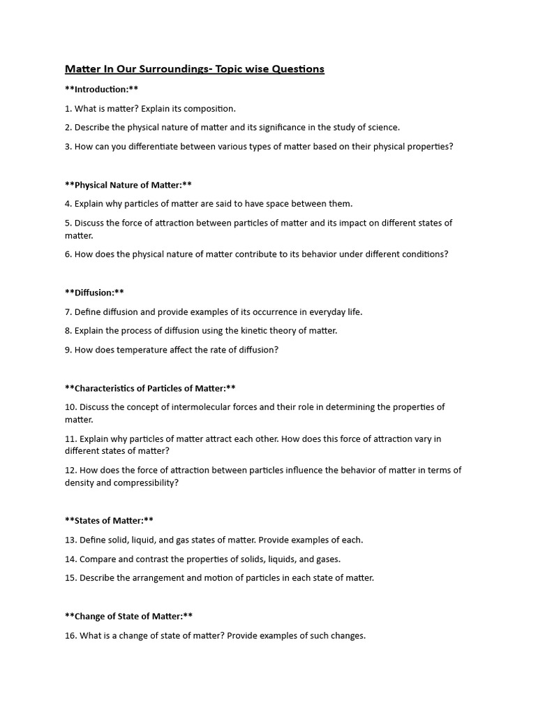 Topic-wise Questions on Matter | PDF | Matter | Gases