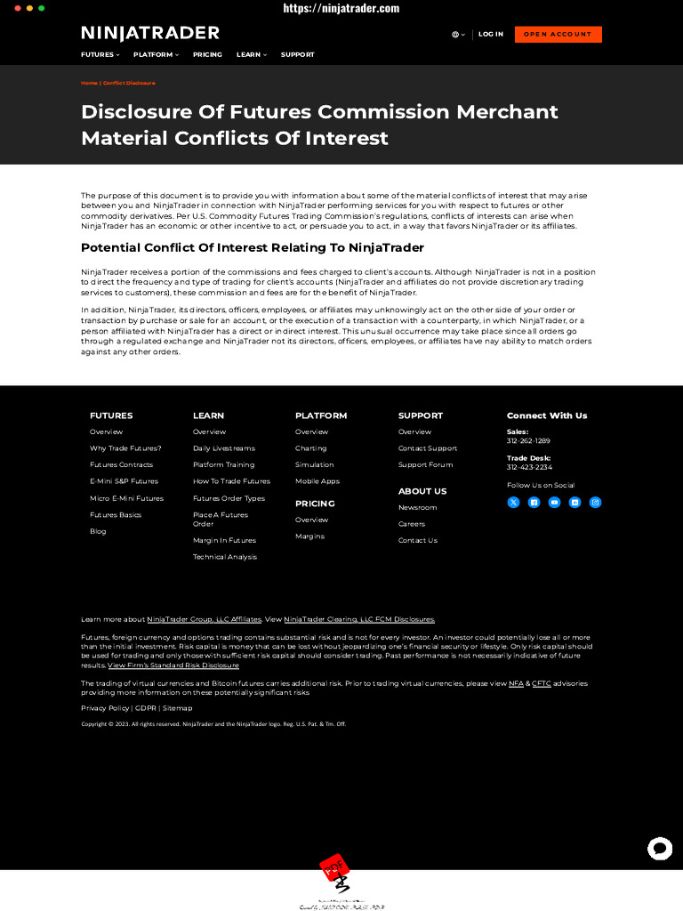 Conflict Disclosure ! NinjaTrader | PDF | Futures Contract | Conflict ...