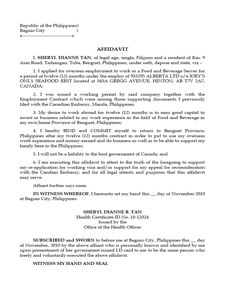 Affidavit - Tan | PDF | Affidavit | Power Of Attorney