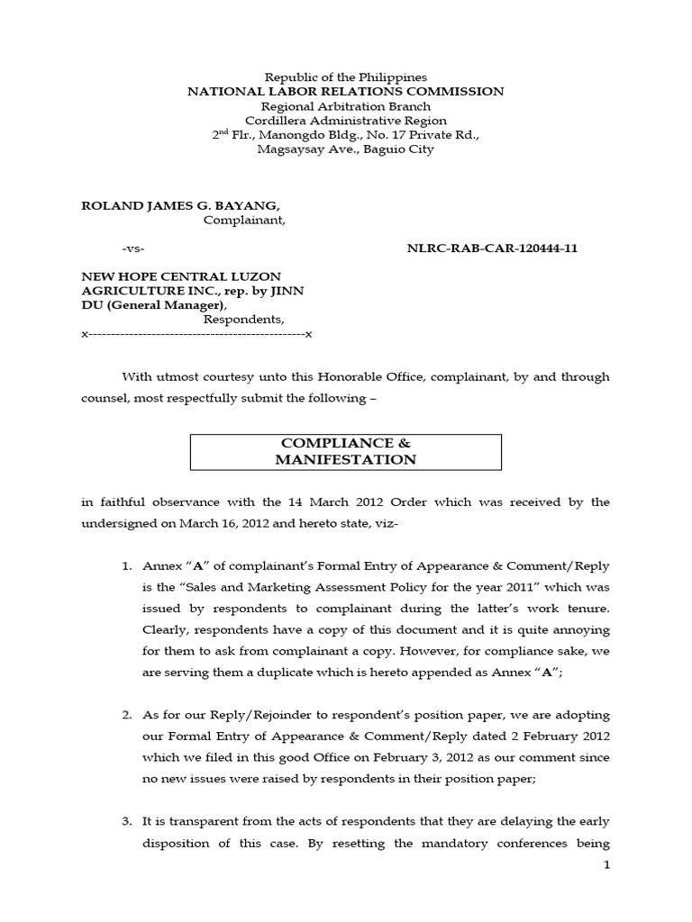 Compliance - Bayang NLRC | PDF | Common Law