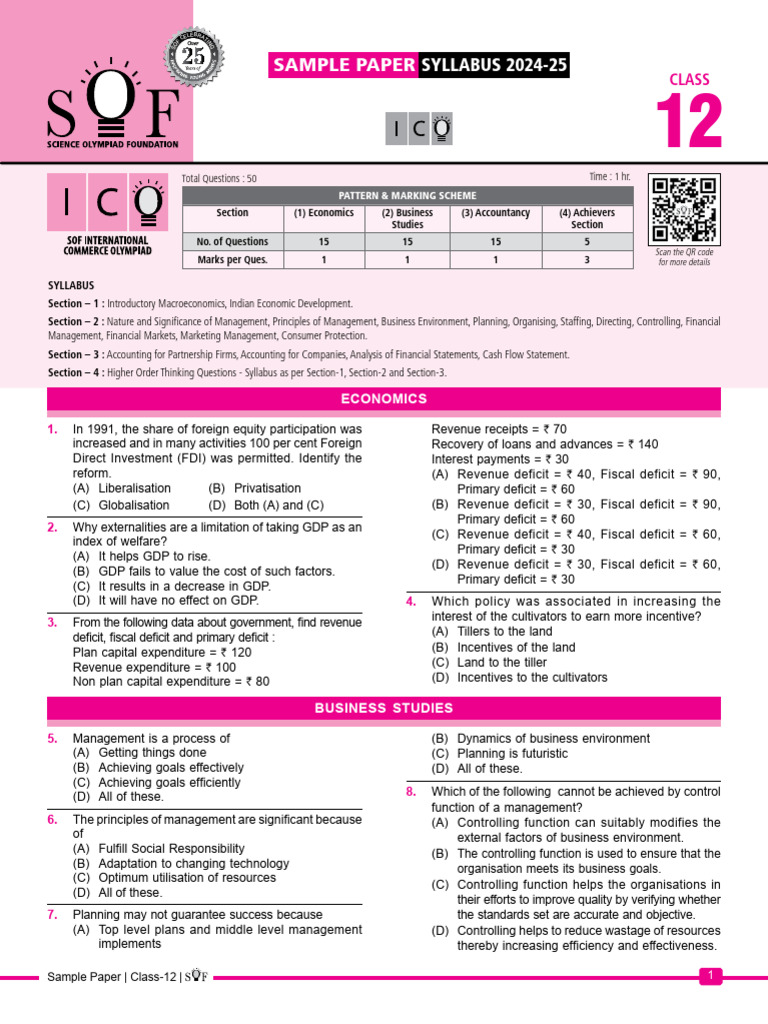 Ico Sample Paper Class-12 | PDF | Government Budget Balance | Foreign ...