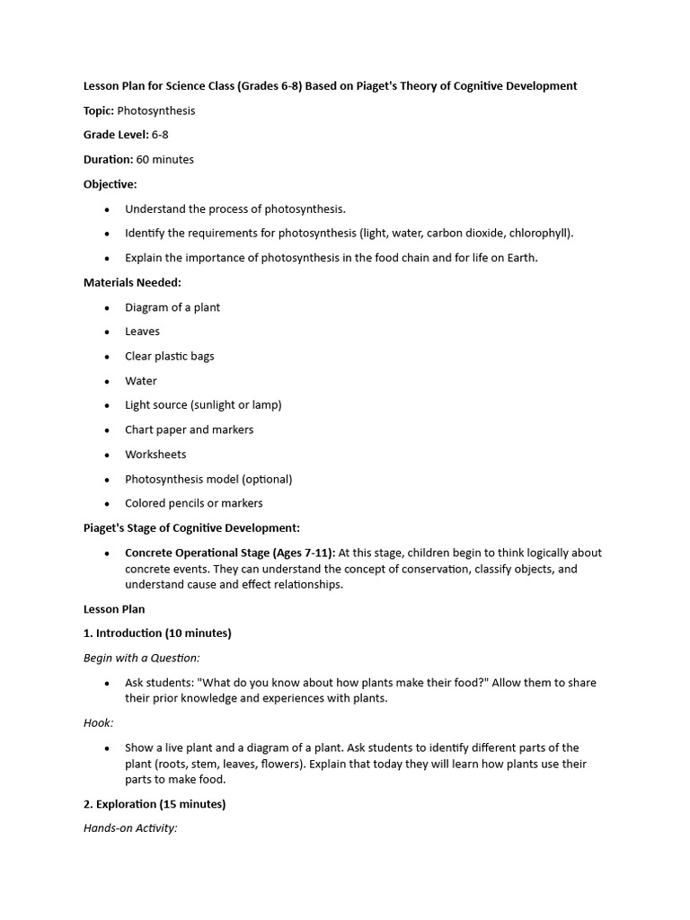 Photosynthesis Lesson Plan for Grades 6-8 | PDF | Photosynthesis | Liquids