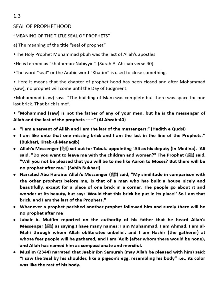 1.3 Seal of Prophethood | PDF | Prophets And Messengers In Islam | Muhammad