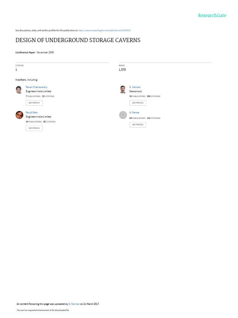 Design of Underground Storage Caverns: November 2009 | PDF | Strength Of Materials | Geology