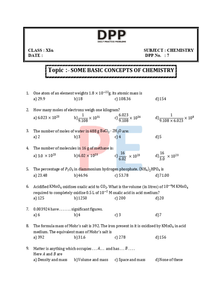 Mole-Concept-DPP-7 | PDF | Acid | Mole (Unit)