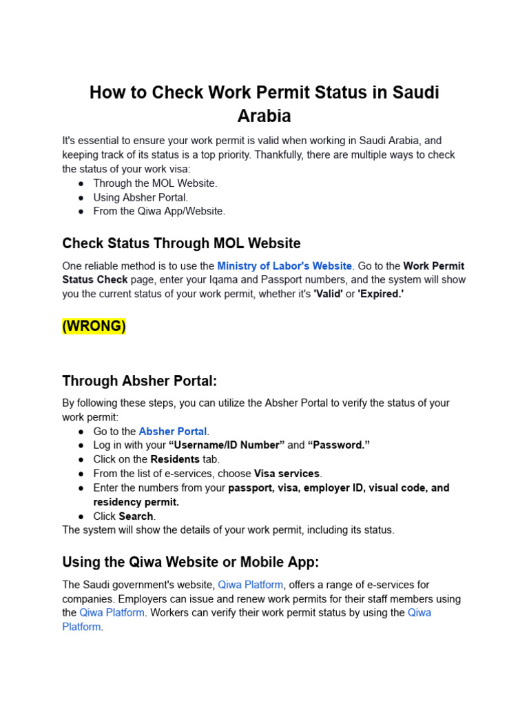 How To Check Work Permit Status in Saudi Arabia | PDF | Travel Visa