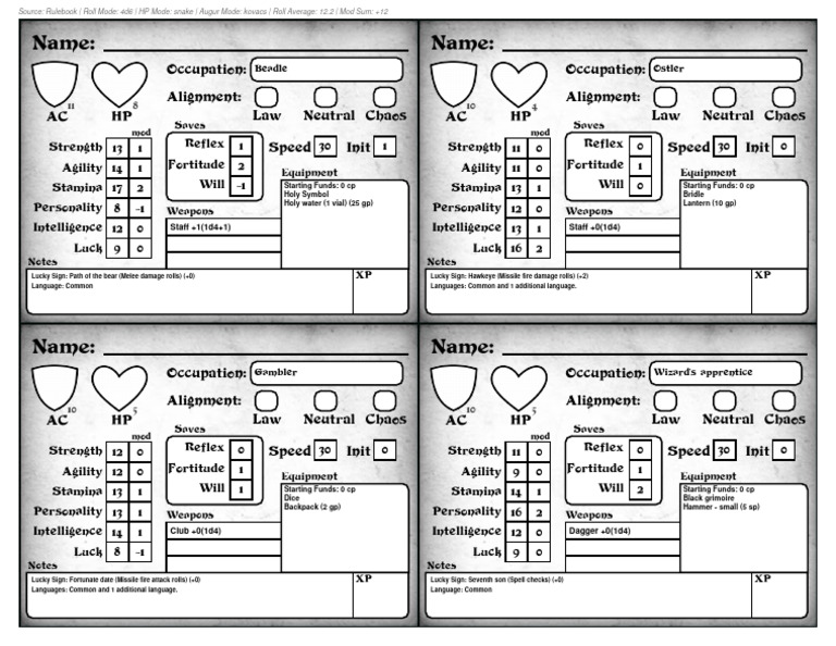 Dungeon Crawl Classic - Easy 4 Character Sheet | PDF Dungeon Crawl Classic - Easy 4 Character Sheet | PDF