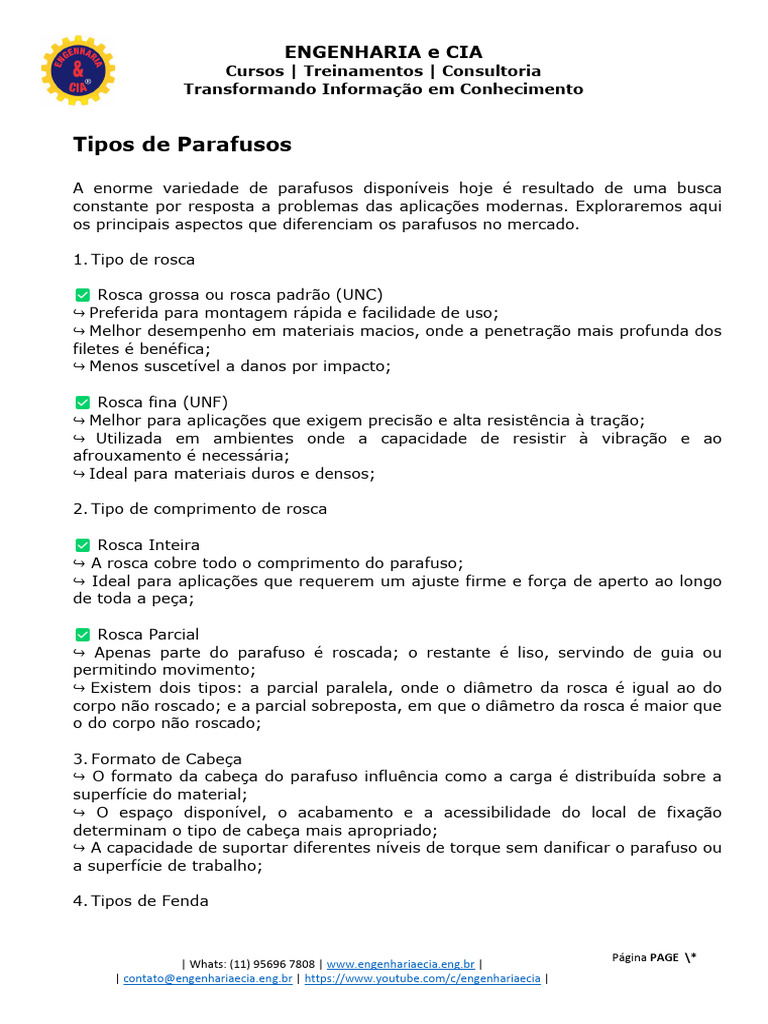 Tipos de parafusos | PDF | Parafuso