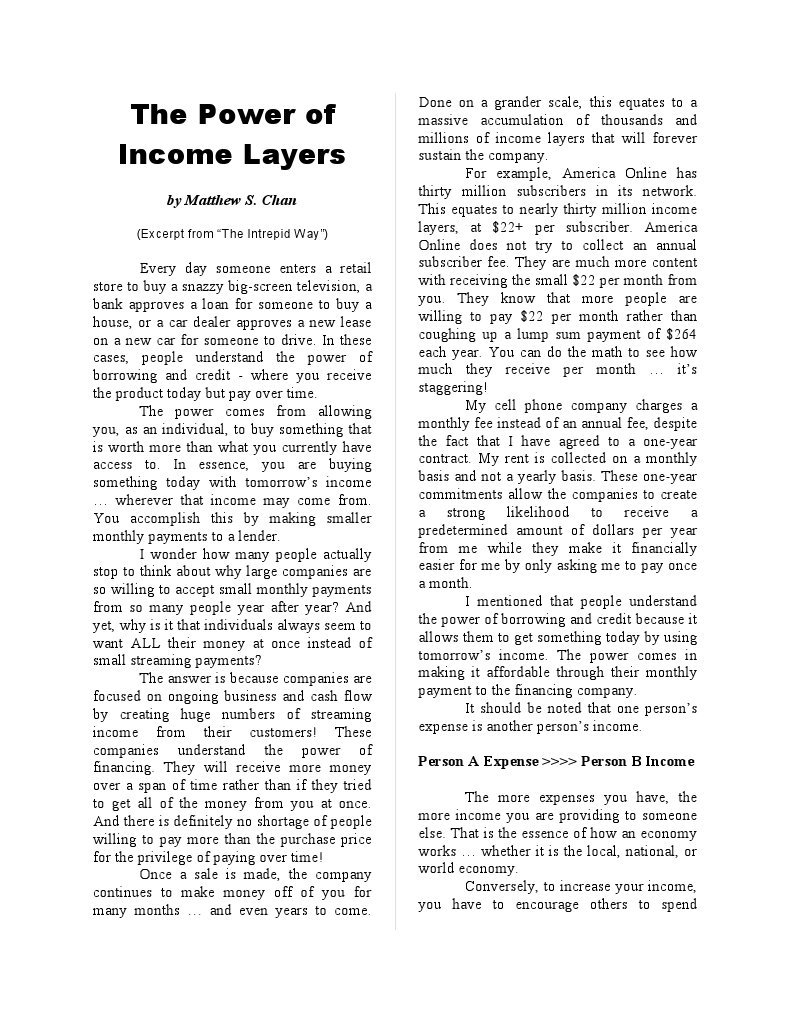 The Power of Income Layers (The Intrepid Way) | PDF | Fee ...