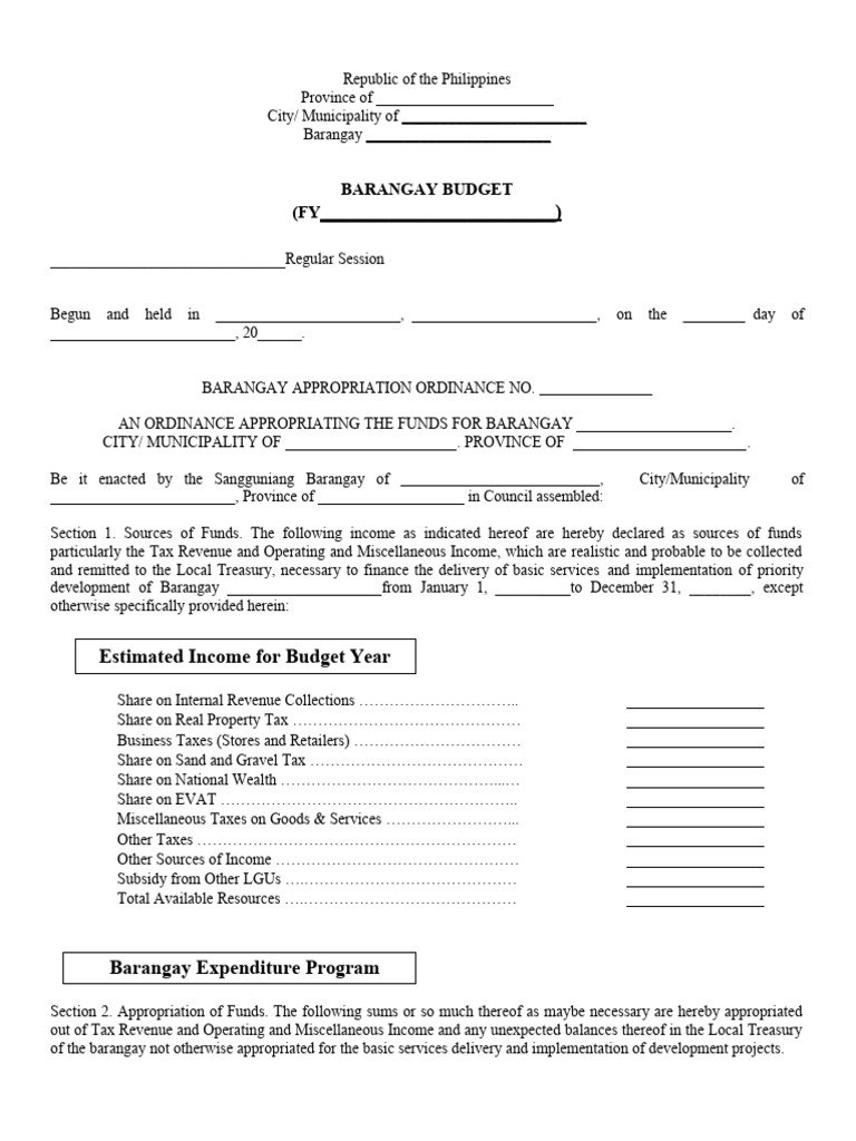 Barangay Budget | PDF | Taxes | Expense