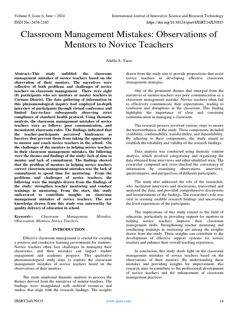 Novice Teachers' Classroom Management Errors | PDF | Mentorship ...