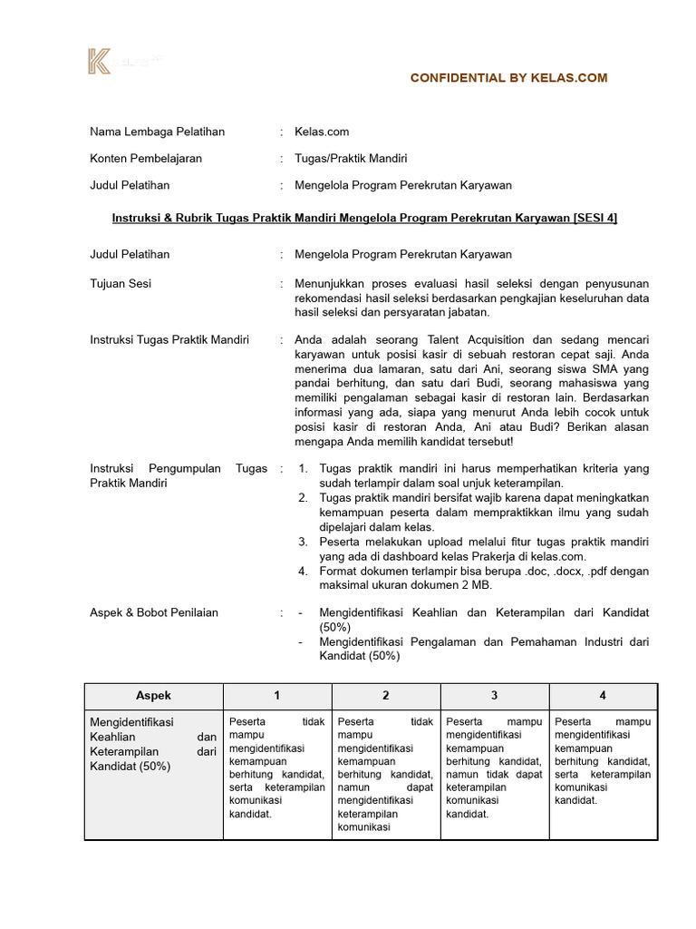 TPM (SESI 4) Instruksi & Rubrik TPM - Kelas - Com - Mengelola Program Perekrutan Karyawan | PDF ...