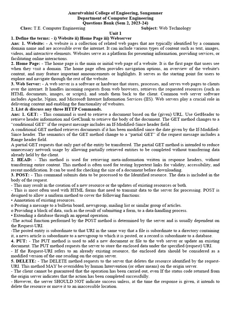 WT QB Ans | Download Free PDF | World Wide Web | Internet & Web