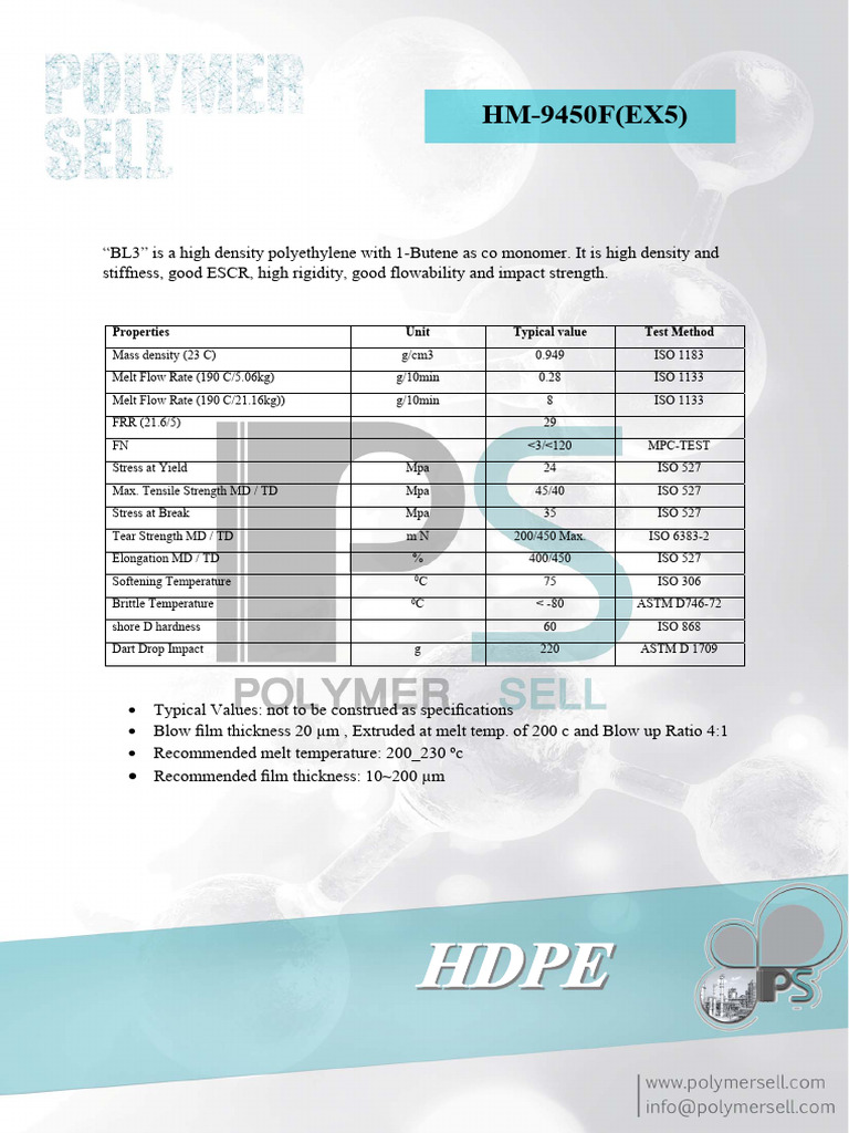 HM-9450F (EX5) : Properties Unit Typical Value Test Method | PDF
