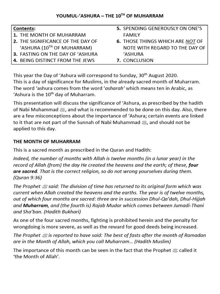 10th of Muharram Refresher | PDF | Prophets And Messengers In Islam ...