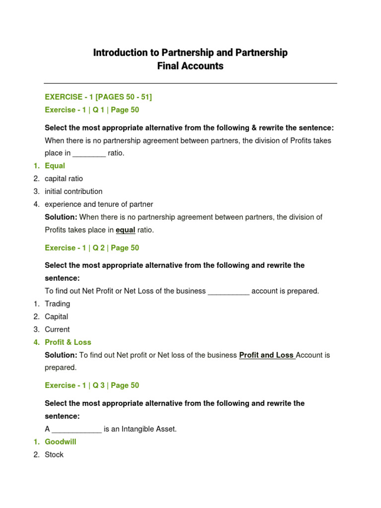 Introduction To Partnership and Partnership Final Accounts: Exercise ...