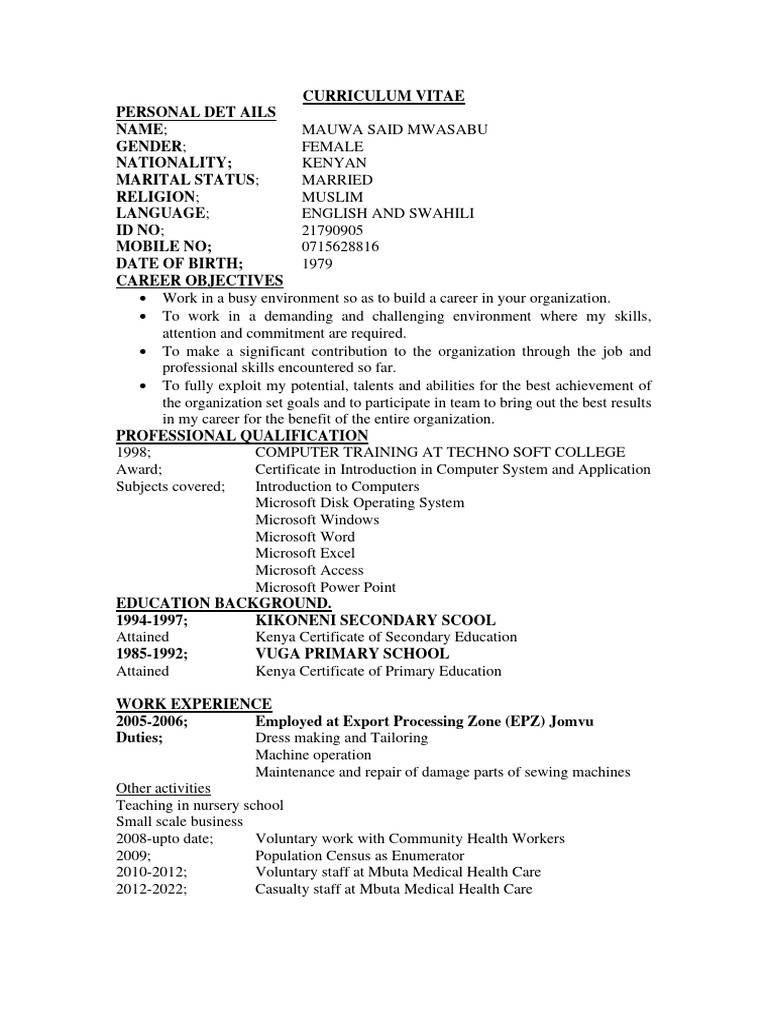 Curriculum Vitae | PDF | Kenya | Family Planning