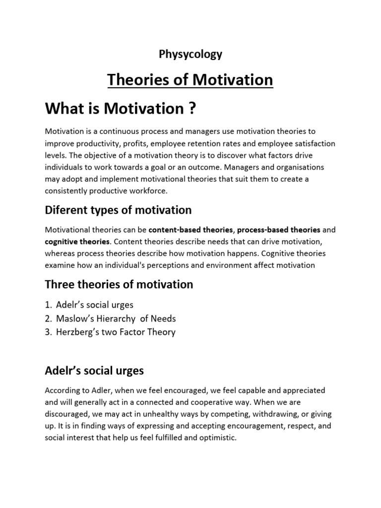 Physycology Three Theories of Motivation | PDF | Motivational | Motivation