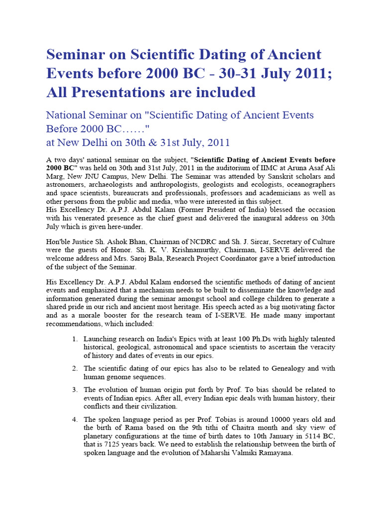 Ancient Events: Scientific Dating Seminar | PDF | Ramayana | Science