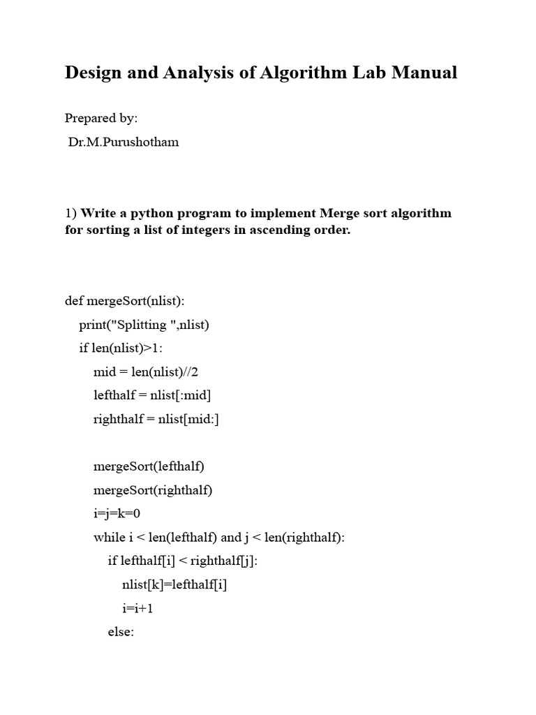 Design and Analysis of Algorithm Lab Manual - Answers | PDF | Graph ... Design and Analysis of Algorithm Lab Manual - Answers | PDF | Graph ...
