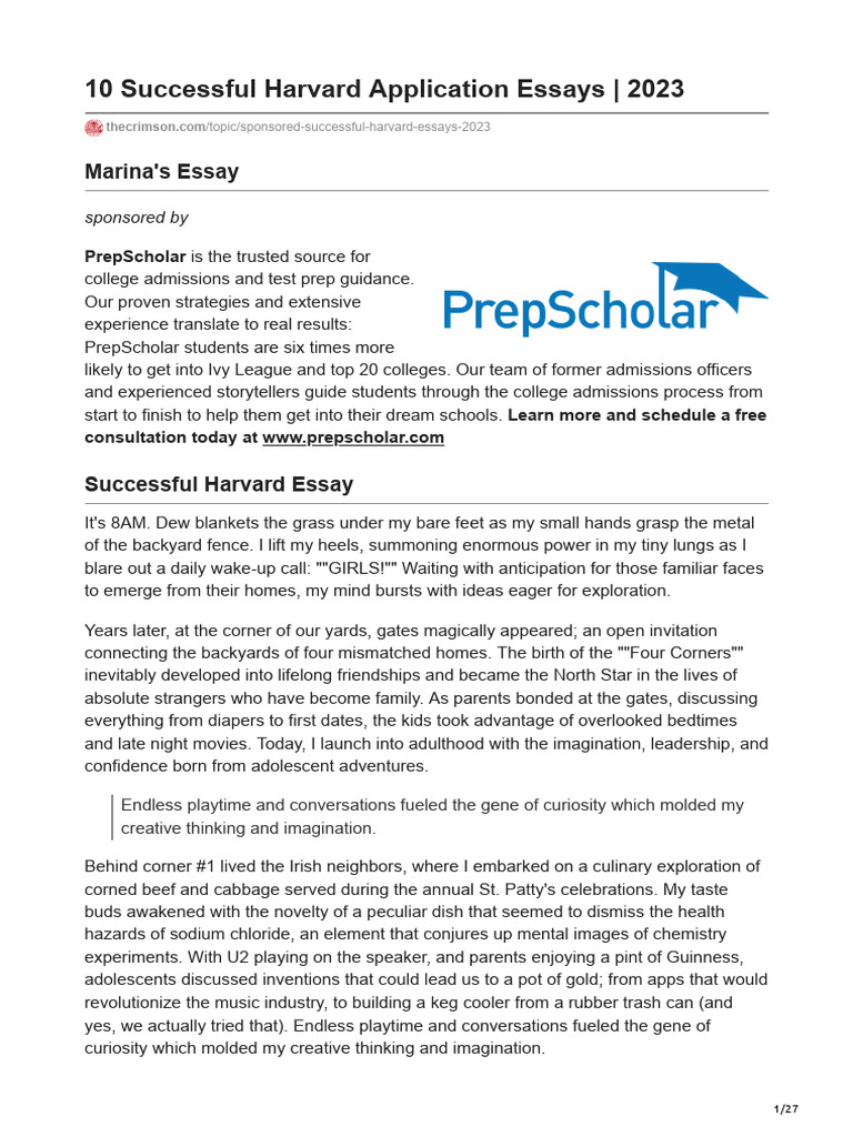 10 Successful Harvard Application Essays 2023 | PDF | Color | Knowledge