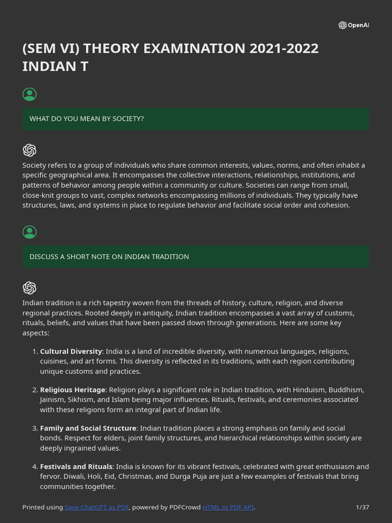 (Sem Vi) Theory Examination 2021-2022 Indian Traditions, Culture and Society | PDF | Moksha ...