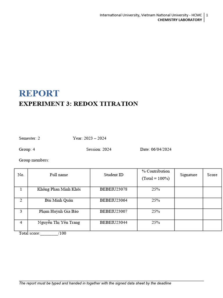 Chemlab - Report 3 | PDF | Redox | Titration