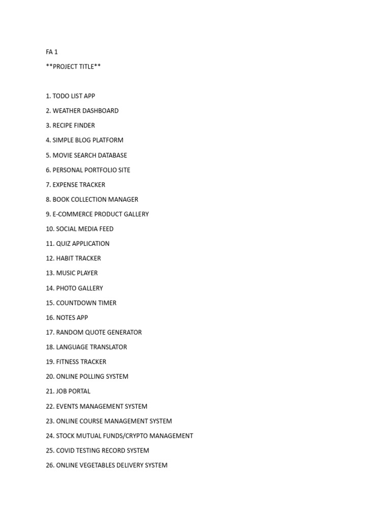 FA1 Project List | PDF
