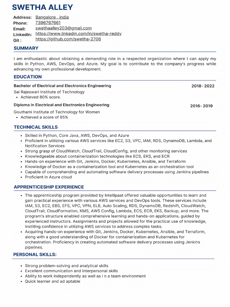 Swetha Resume Compressed | PDF