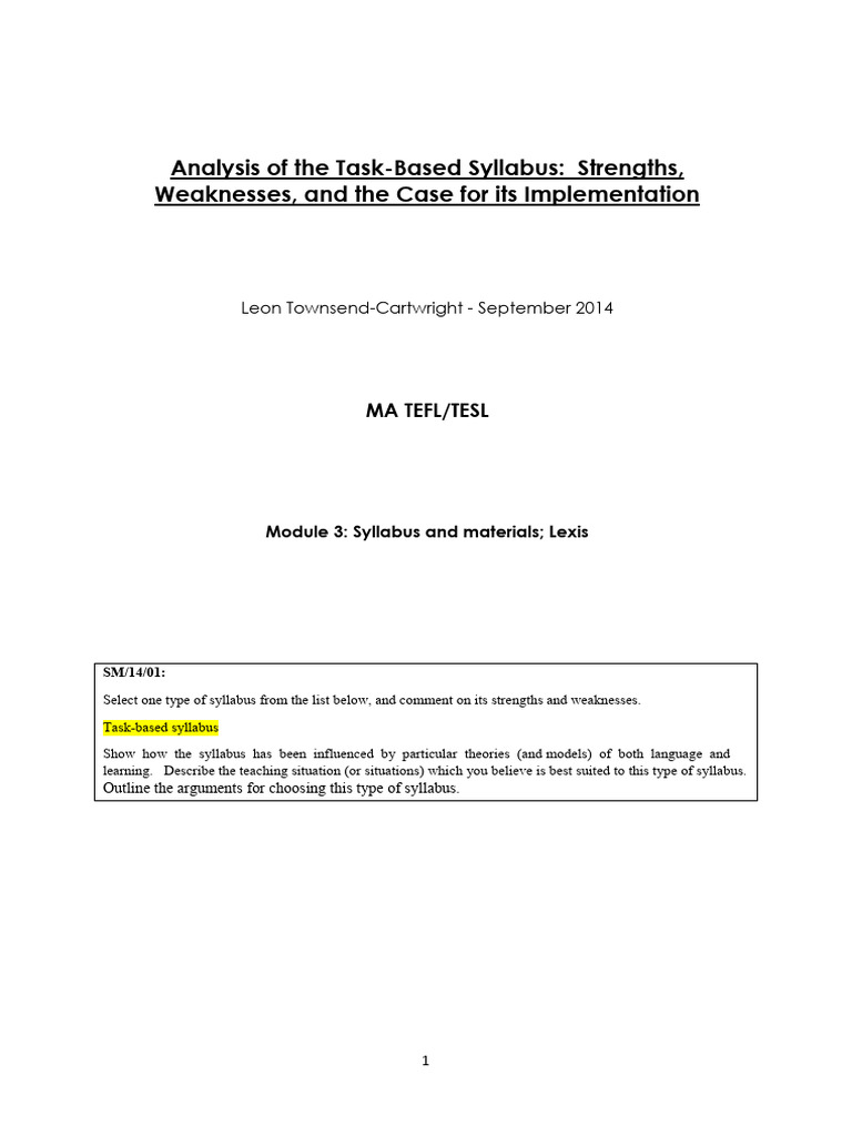 Analysis of The Task Based Syllabus Stre | PDF | Second Language ...