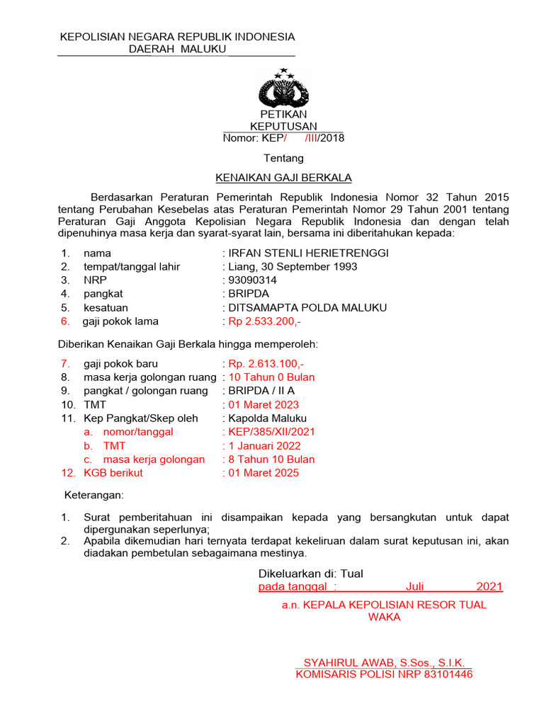 Format Skep Gaji Berkala | PDF