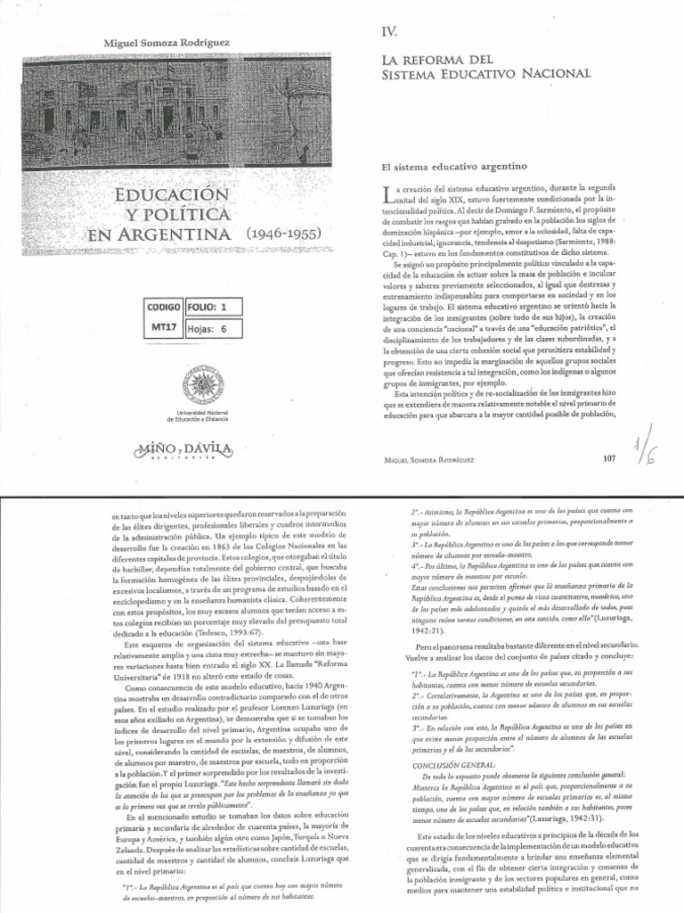 Miguel Somoza Rodriguez Educaci-N y Pol-Tica en Argentina (1946-1955) Cap 4 | PDF