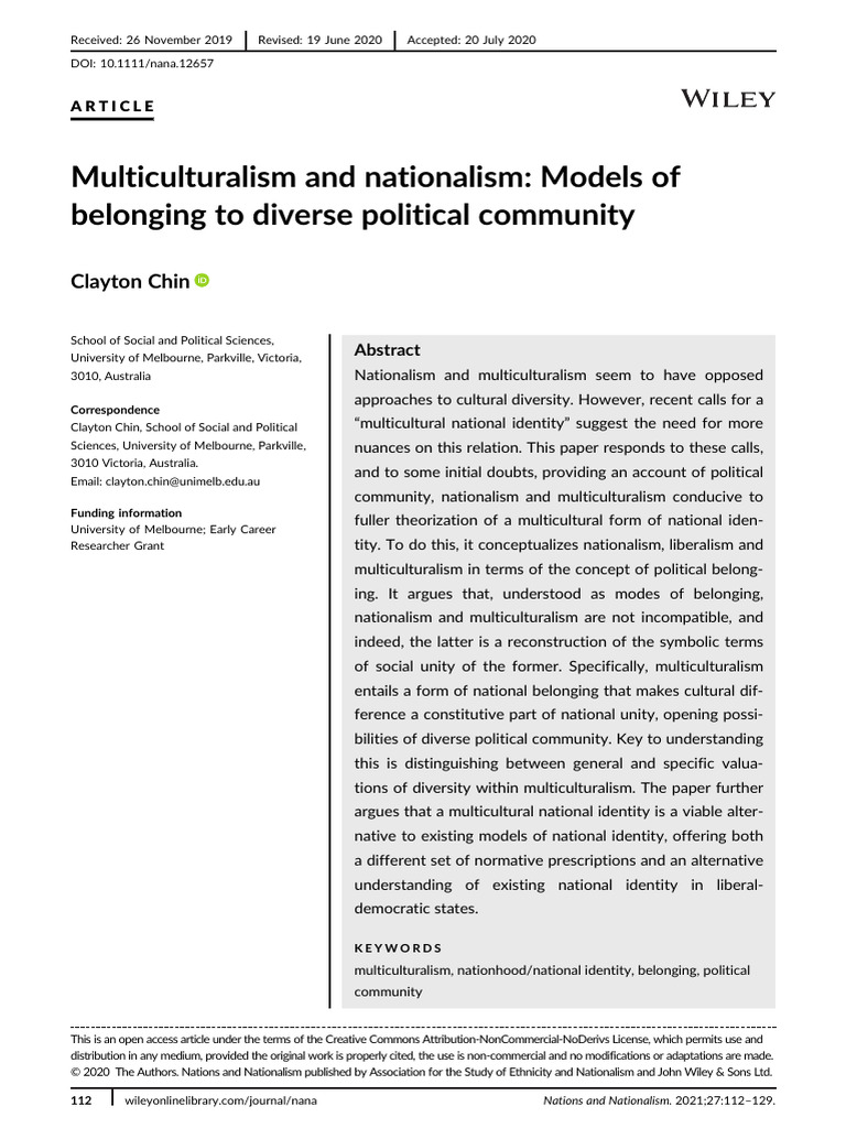 Nations and Nationalism - 2020 - Chin - Multiculturalism and ... Nations and Nationalism - 2020 - Chin - Multiculturalism and ...