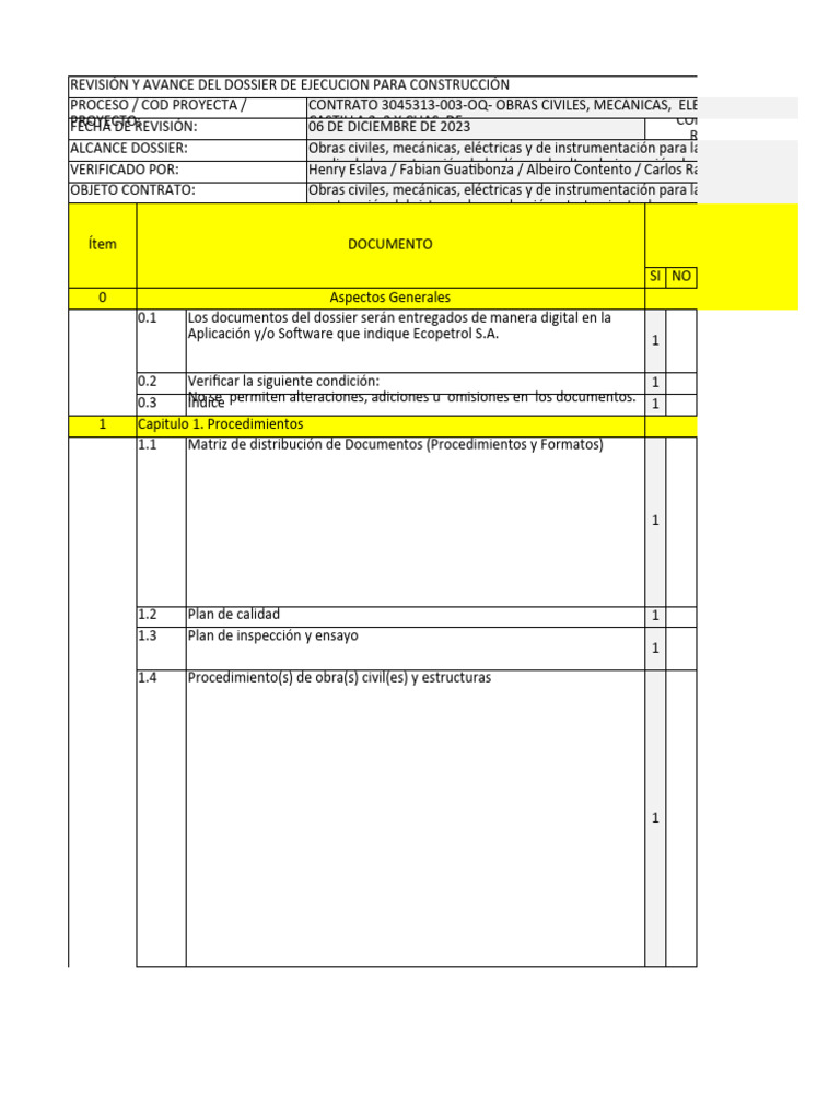 Lista de Verificacion de Dossier Editable | PDF | Tubería (transporte de fluidos) | Ingeniero civil