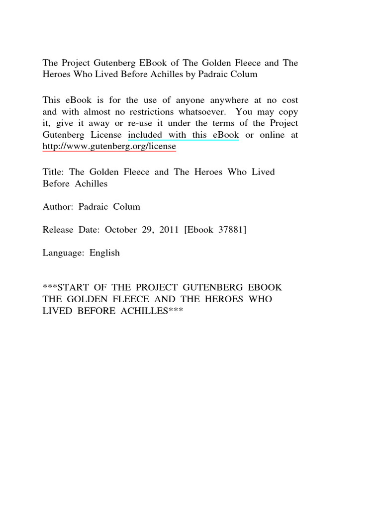 Jason and the Golden Fleece eBook | PDF | Jason | Argonauts